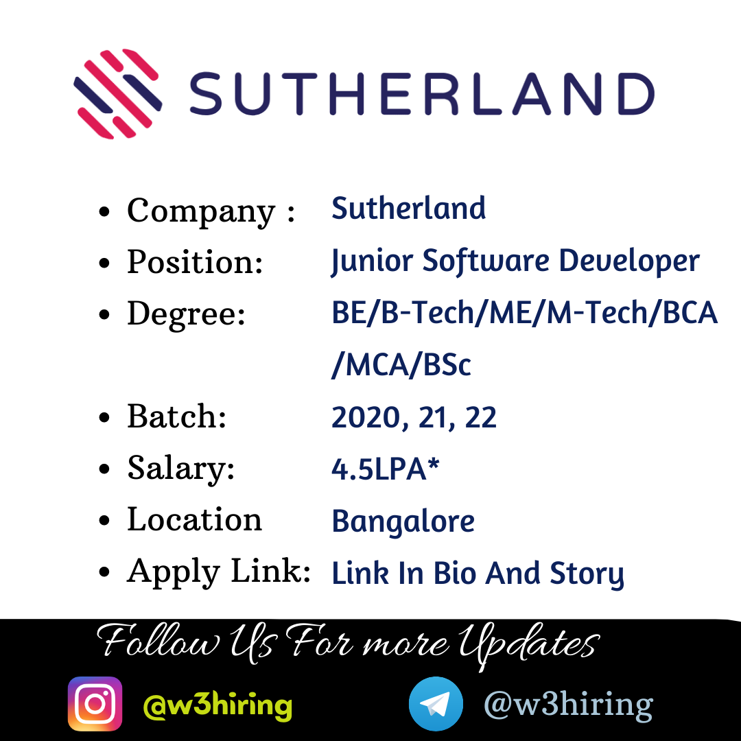 Sutherland Off-campus drive 2023 || Software Engineer|| Freshers || BE ... Sutherland Off-campus drive 2023 || Software Engineer|| Freshers || BE ...