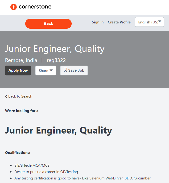 Cornerstone Recruitment 2023-Hiring Junior Engineer -| B.E/B.Tech/MCA/MCS Cornerstone Recruitment 2023-Hiring Junior Engineer -| B.E/B.Tech/MCA/MCS