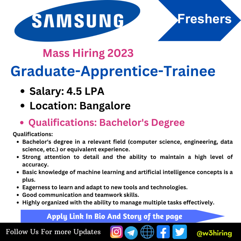 Samsung Recruitment 2023 Hiring Graduate Apprentice Trainee -| Bachelor ...