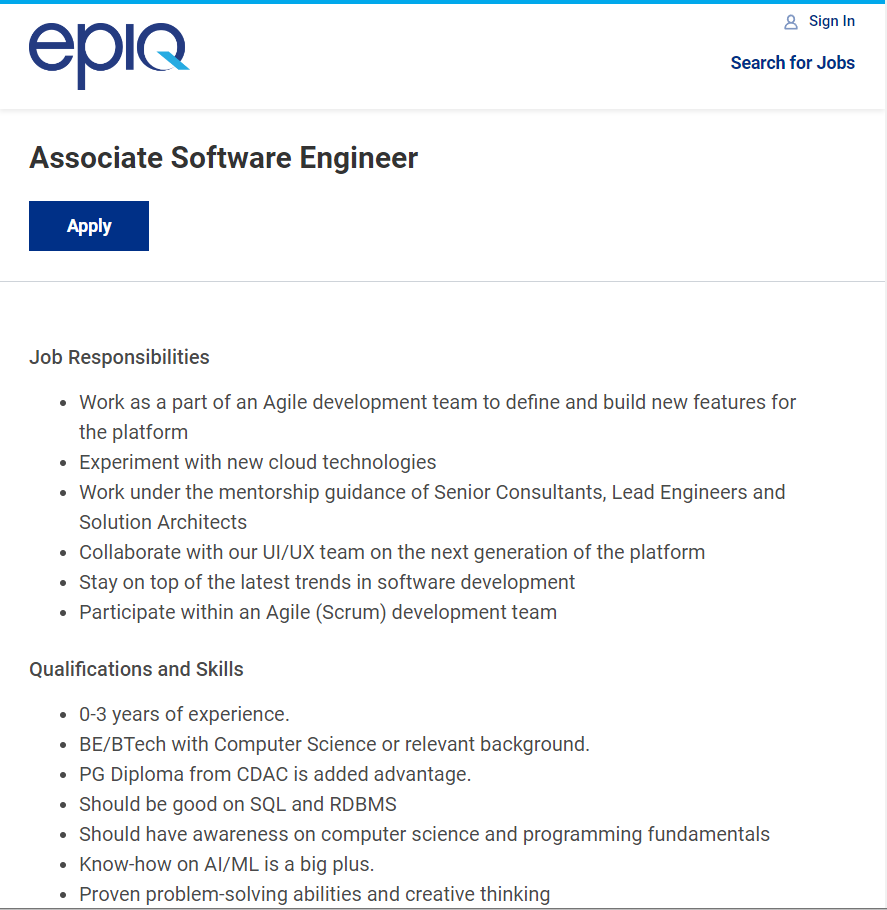 EPIQ Off-Campus Drive 2024 Hiring Associate Software Engineer -| BE/B ... EPIQ Off-Campus Drive 2024 Hiring Associate Software Engineer -| BE/B ...