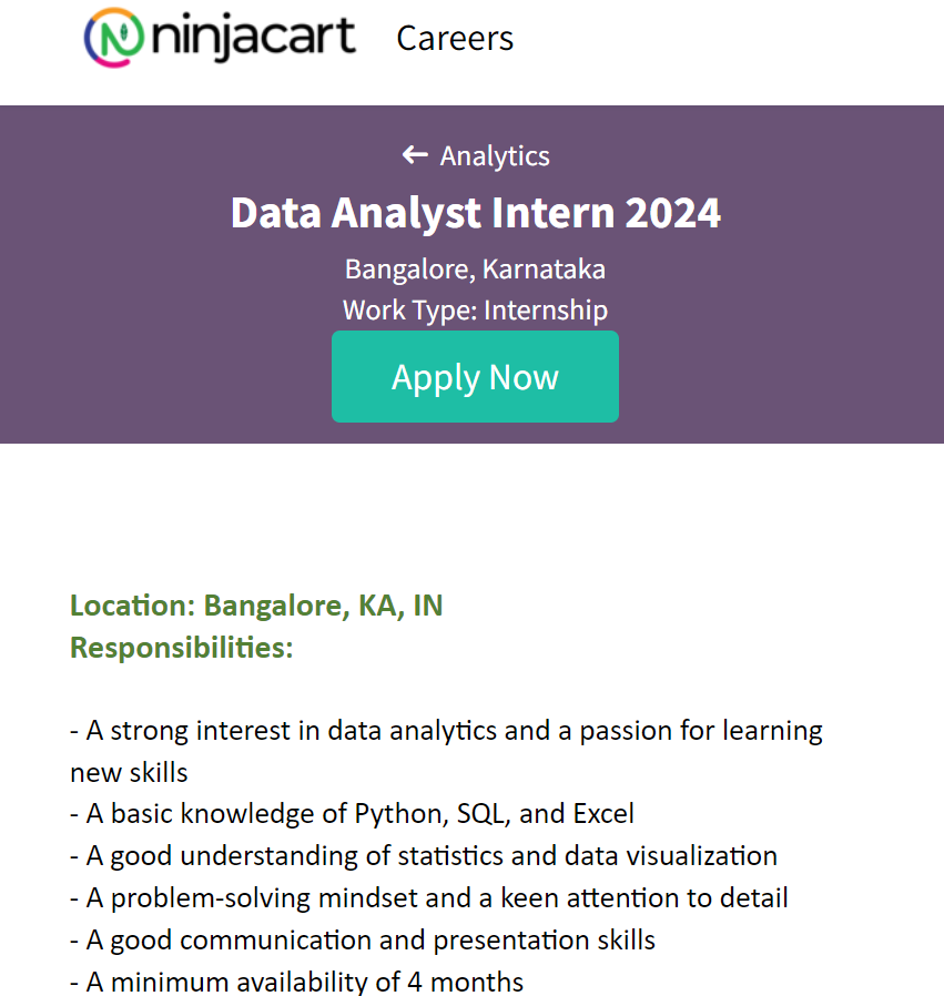 NinjaCart Off-Campus Drive 2024 Hiring Data Analyst Intern- Bachelor's ... NinjaCart Off-Campus Drive 2024 Hiring Data Analyst Intern- Bachelor's ...