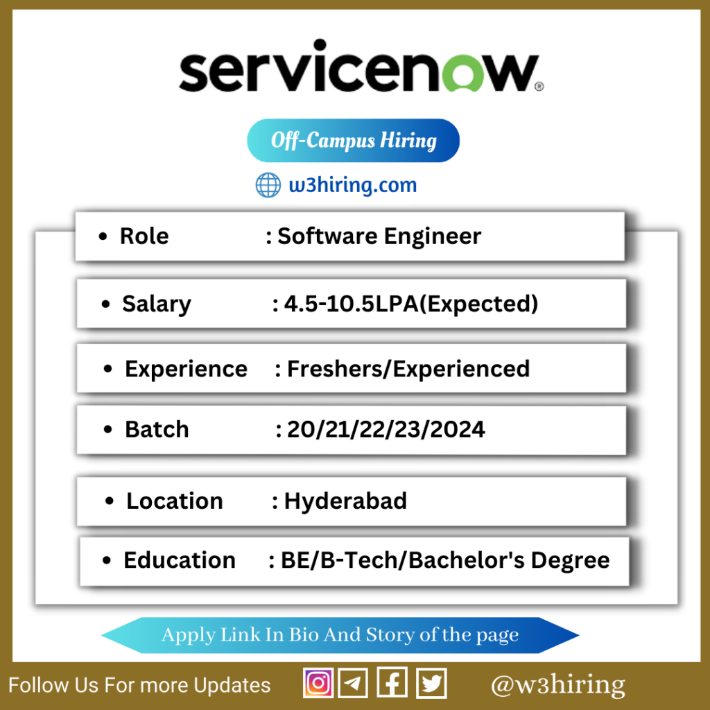 ServiceNow Recruitment 2024 Hiring Software Engineer- Bachelor's Degree: Apply Today - W3Hiring