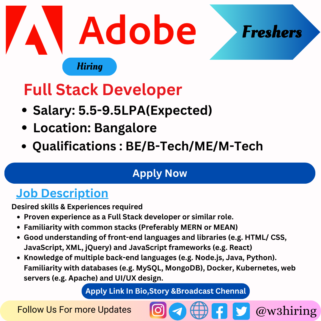 Adobe Off-Campus Drive 2024 Hiring Full Stack Developer - BE/B-Tech/ME ... Adobe Off-Campus Drive 2024 Hiring Full Stack Developer - BE/B-Tech/ME ...