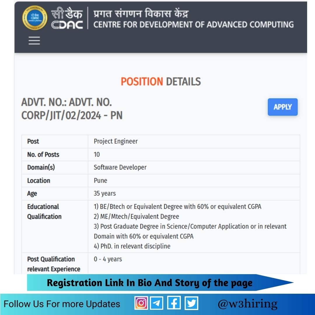 CDAC Off-Campus Drive 2024 Hiring Project Engineer- BE/B-Tech/ME-M-Tech ... CDAC Off-Campus Drive 2024 Hiring Project Engineer- BE/B-Tech/ME-M-Tech ...