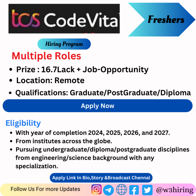 TCS Codevita 2024 Hiring through a coding program- Graduate/PostGraduate/Diploma - W3Hiring