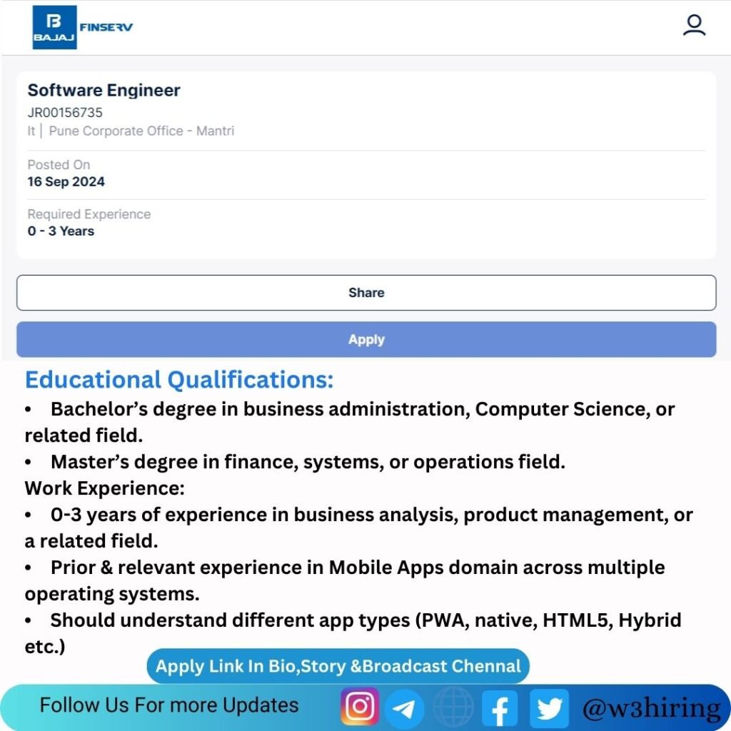 Bajaj Finserv Recruitment 2024 Hiring Software Engineer- Bachelor's ...