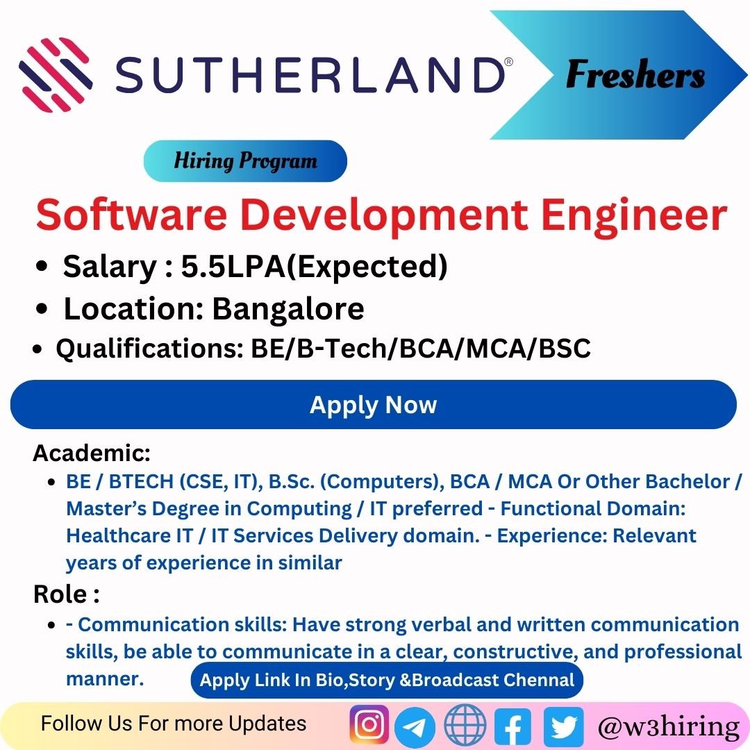 Sutherland Jobs 2024 Hiring Software Development Engineer- Bachelor's ... Sutherland Jobs 2024 Hiring Software Development Engineer- Bachelor's ...