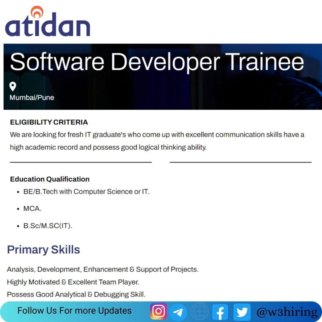 Atidan Technologies Recruitment 2024 Hiring Software Developer Trainee ... Atidan Technologies Recruitment 2024 Hiring Software Developer Trainee ...