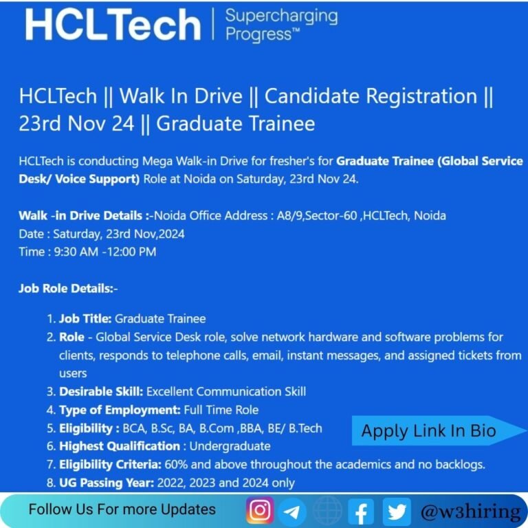HCLTech Walk-In Drive 2024 Hiring Graduate Trainee - BE/B-Tech/BCA/BSC ... HCLTech Walk-In Drive 2024 Hiring Graduate Trainee - BE/B-Tech/BCA/BSC ...