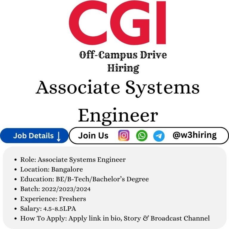 CGI Recruitment 2025 Hiring Associate Systems Engineer- Bachelor's Degree |Apply Now - W3Hiring